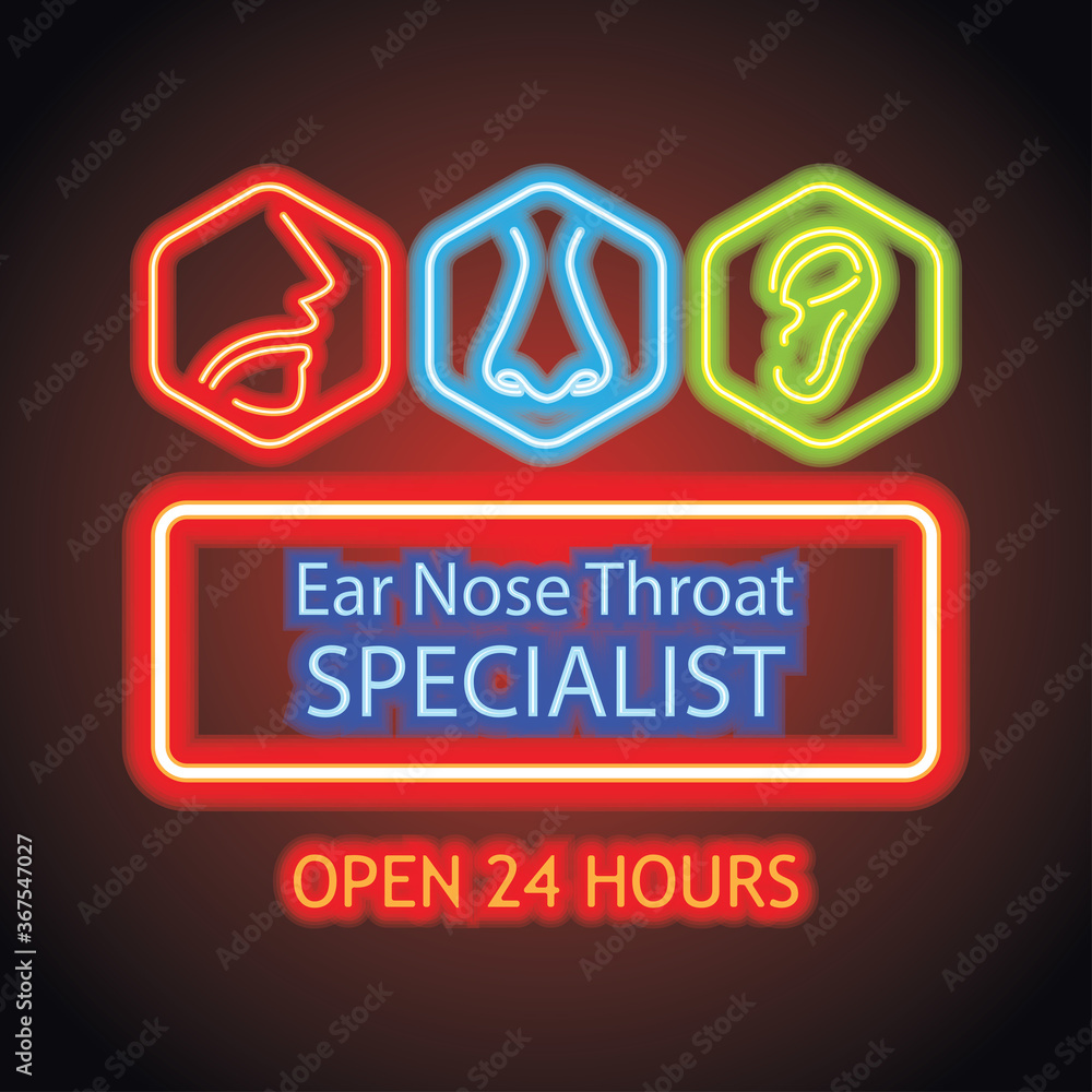 ear nose throat (ENT) neon sign plank for Otolaryngologists clinic ...