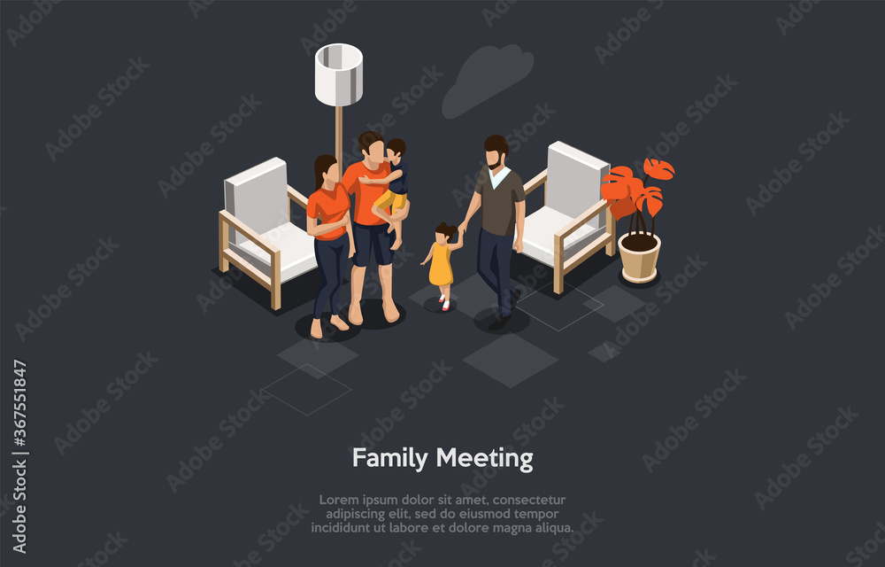 Family Meeting Concept. Happy People Meet Together With Children ...