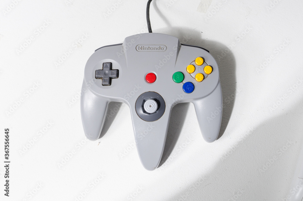 london, england, 05/08/2018 A Nintendo n64 grey controller Joystick ...