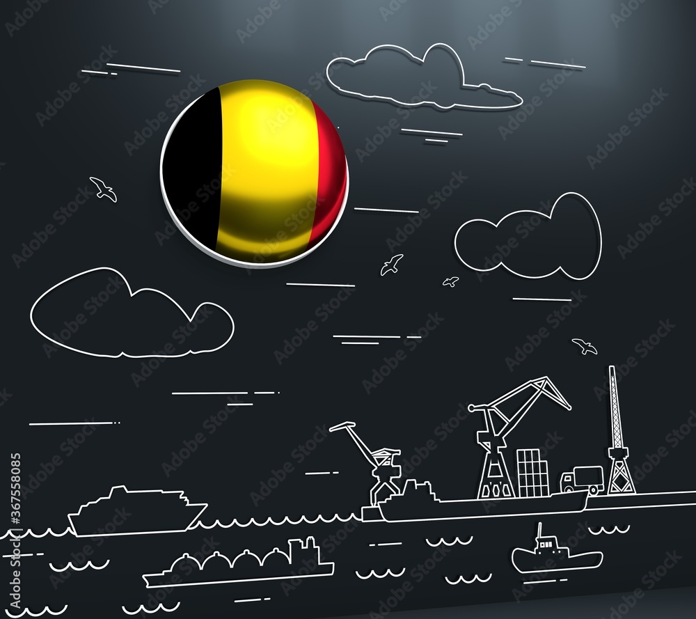 Sea port, marine cargo terminal, freight vessels or ships carrying ...