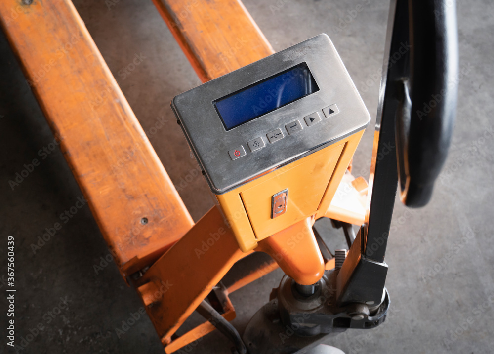 Hand pallet truck or manual hand lift with check weigh digital scales ...
