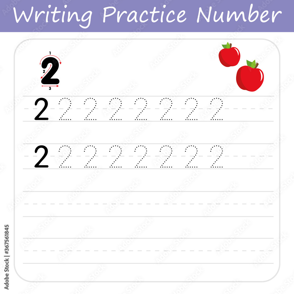 Writing practice number two printable worksheet for preschool. Pictured ...