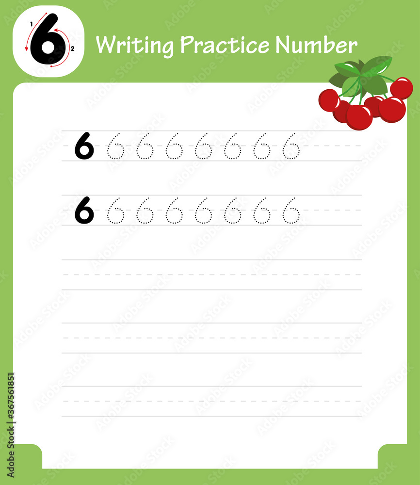 The practice of writing numbers 6. Learning to count and write. Math ...