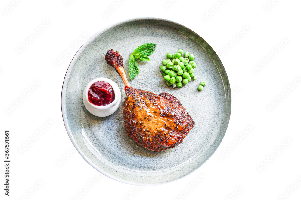 duck leg confit meat portion prepared food Menu concept serving size ...
