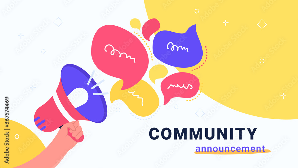 Community announcement with loud megaphone. Flat vector modern ...