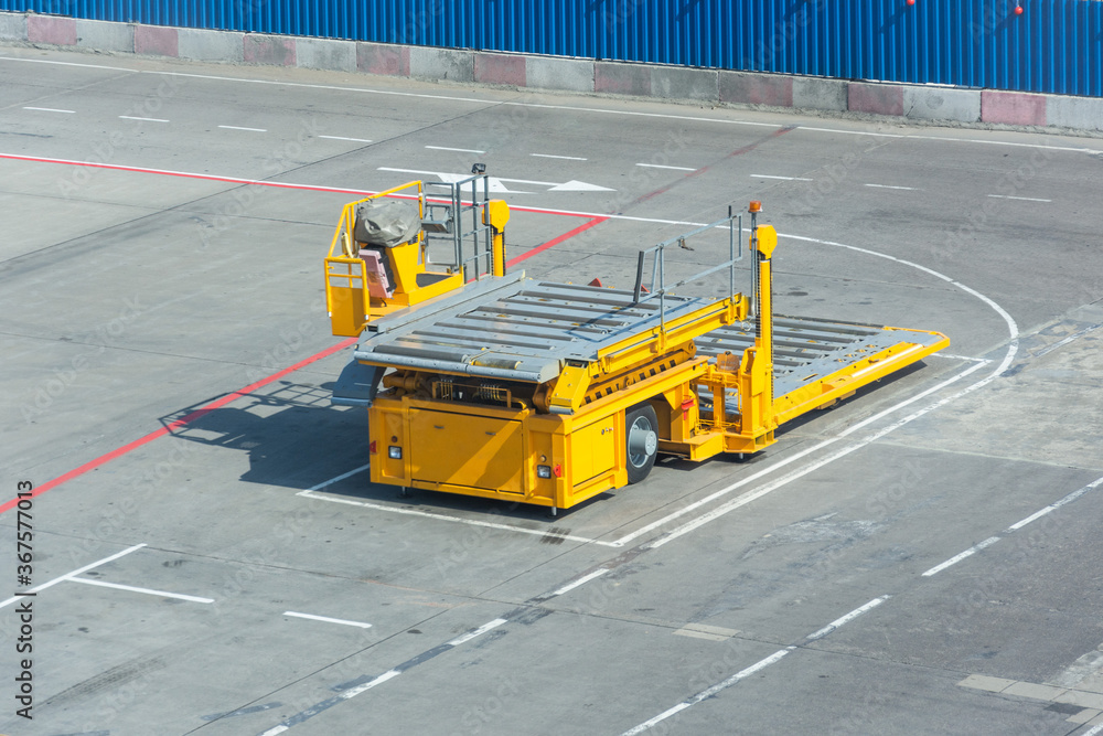Special equipment at the airport platform elevator for lifting and ...