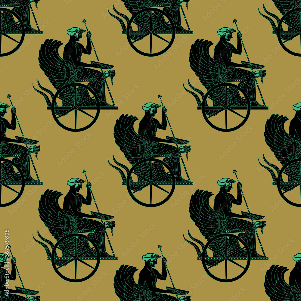 Seamless vintage pattern with ancient Greek motifs. Silhouette of hero ...