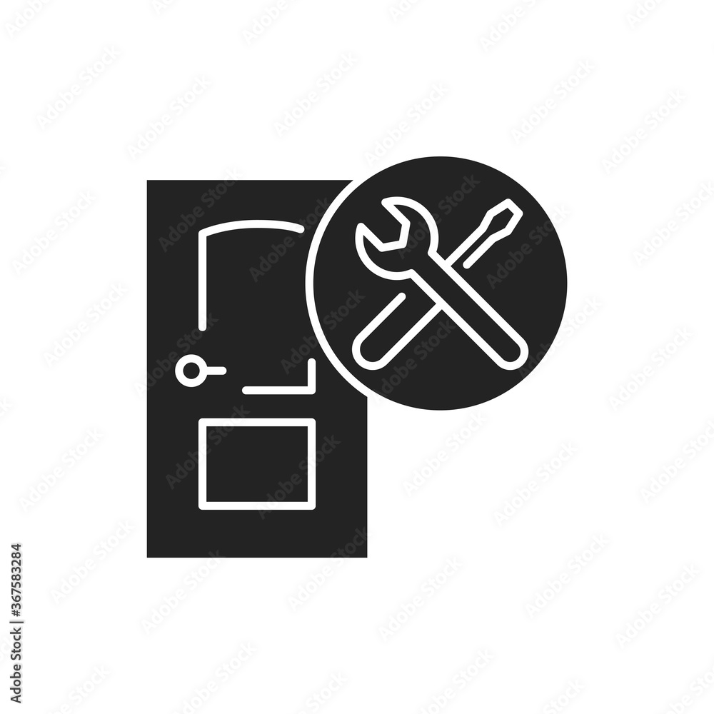 Door installation black glyph icon. Installation of doors in openings ...