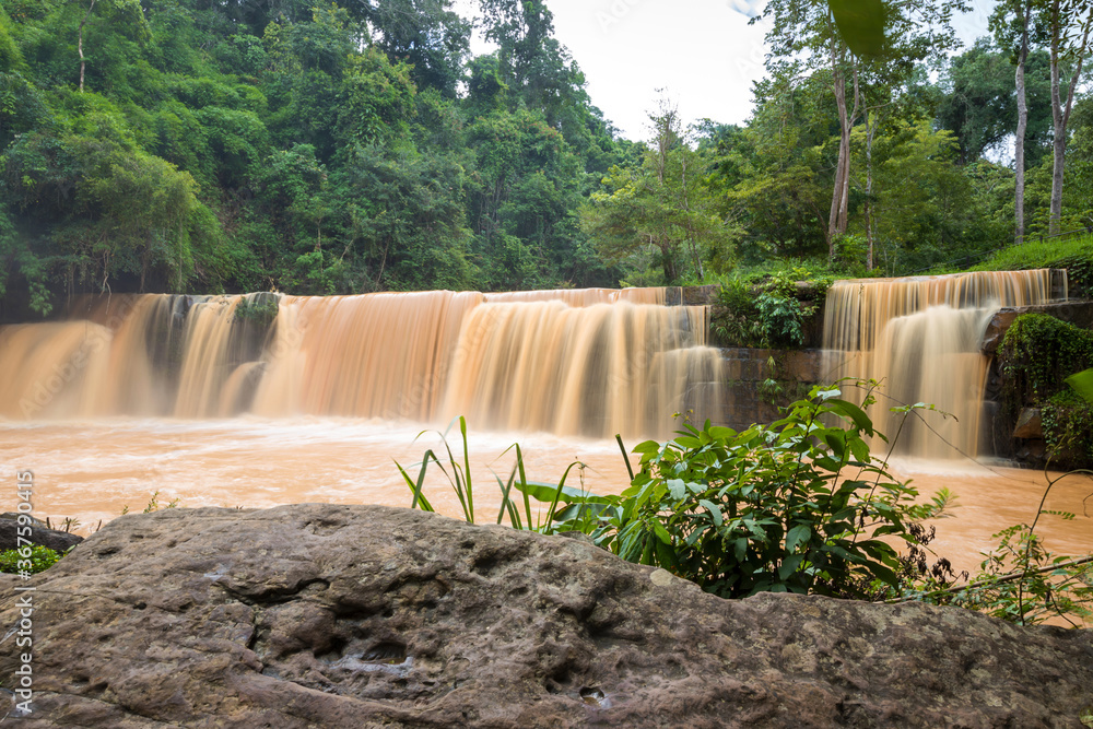 Flash flood in Waterfall . Waterfall from flash flood in the rain ...