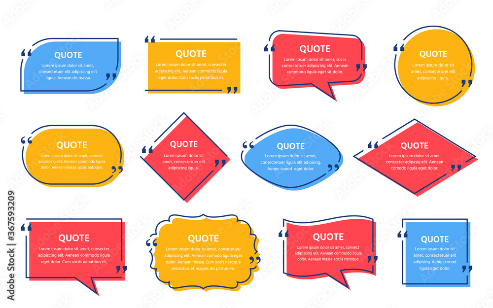 Quote text box. Quotations frame. Vector. Info comments and messages in ...