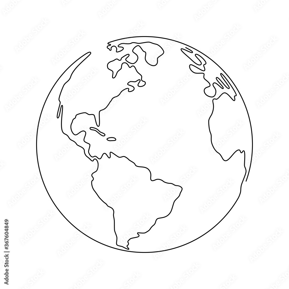 Outline hand drawn Earth. Planet Earth icon. Vector Illustration. Globe ...