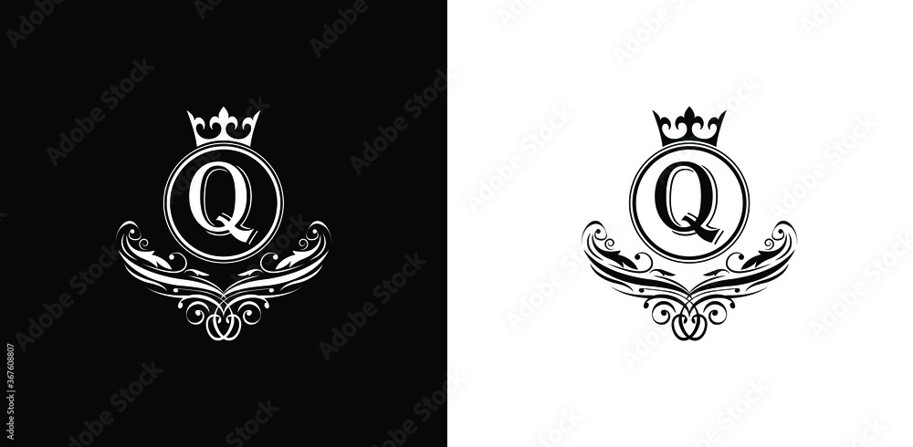 letter Q logo Luxury letter with crown. Monogram alphabet . Beautiful ...