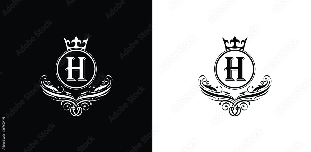 letter H logo Luxury letter with crown. Monogram alphabet . Beautiful ...