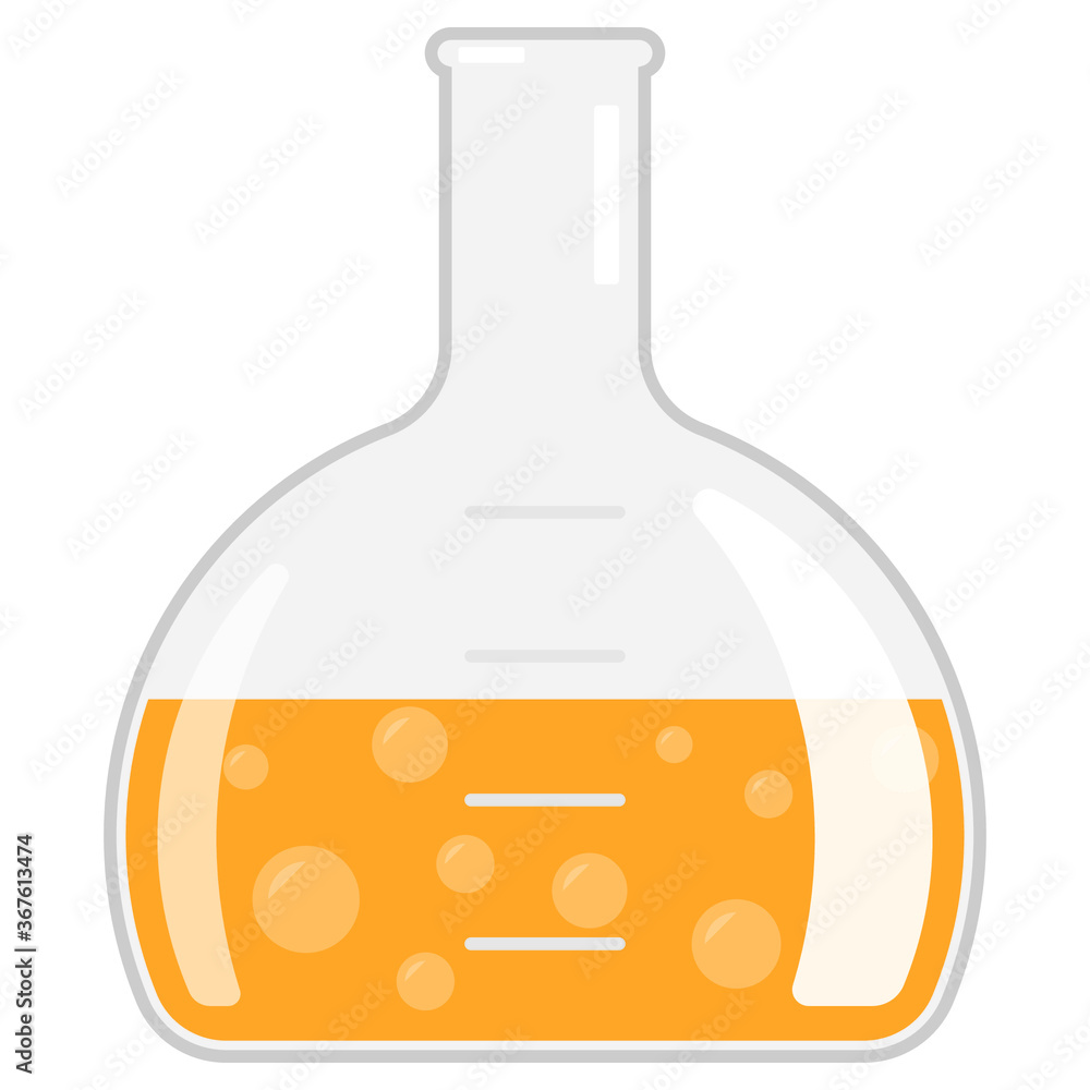 Vector illustration of a flat bottom round flask filled with bubbling ...