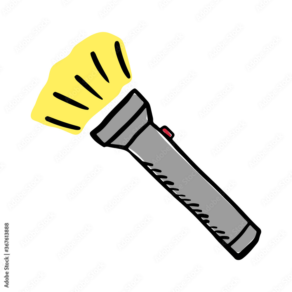 Flashlight icon. Side view. Color sketch. Vector flat graphic hand ...