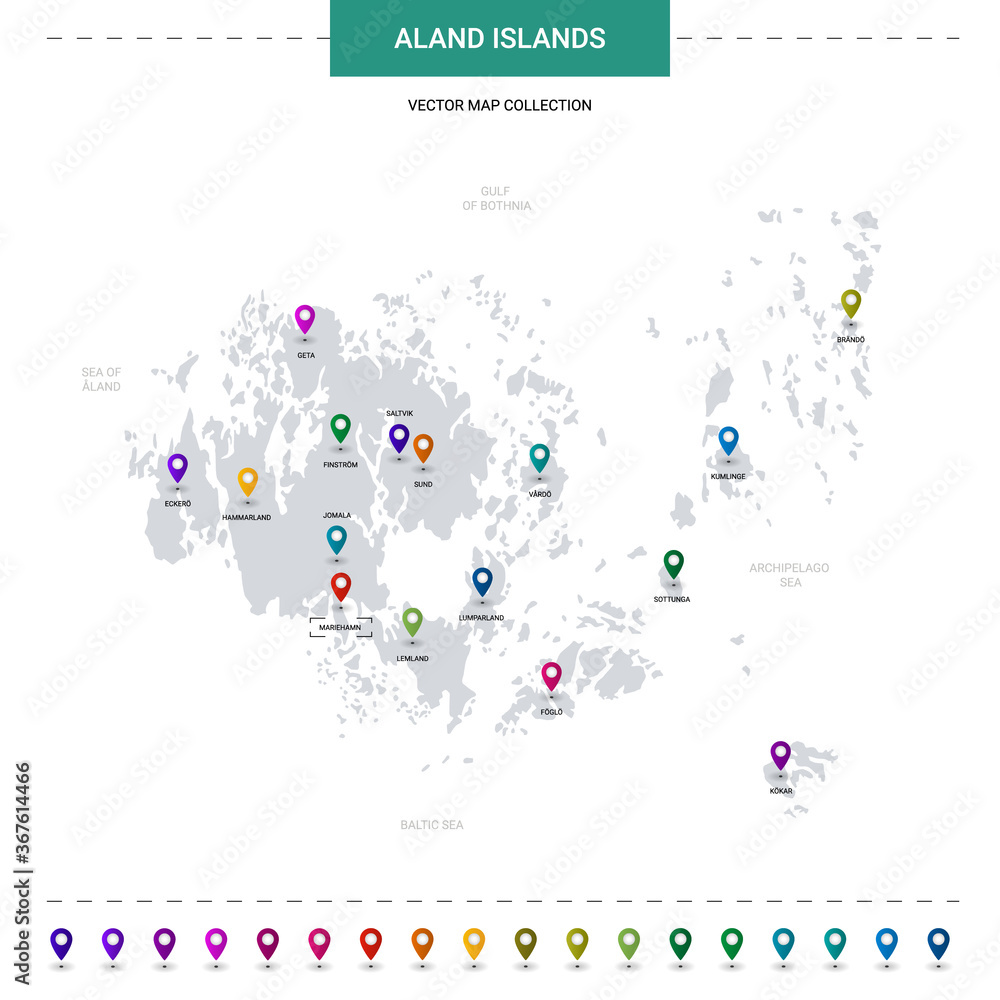Aland Islands map with location pointer marks. Infographic vector ...