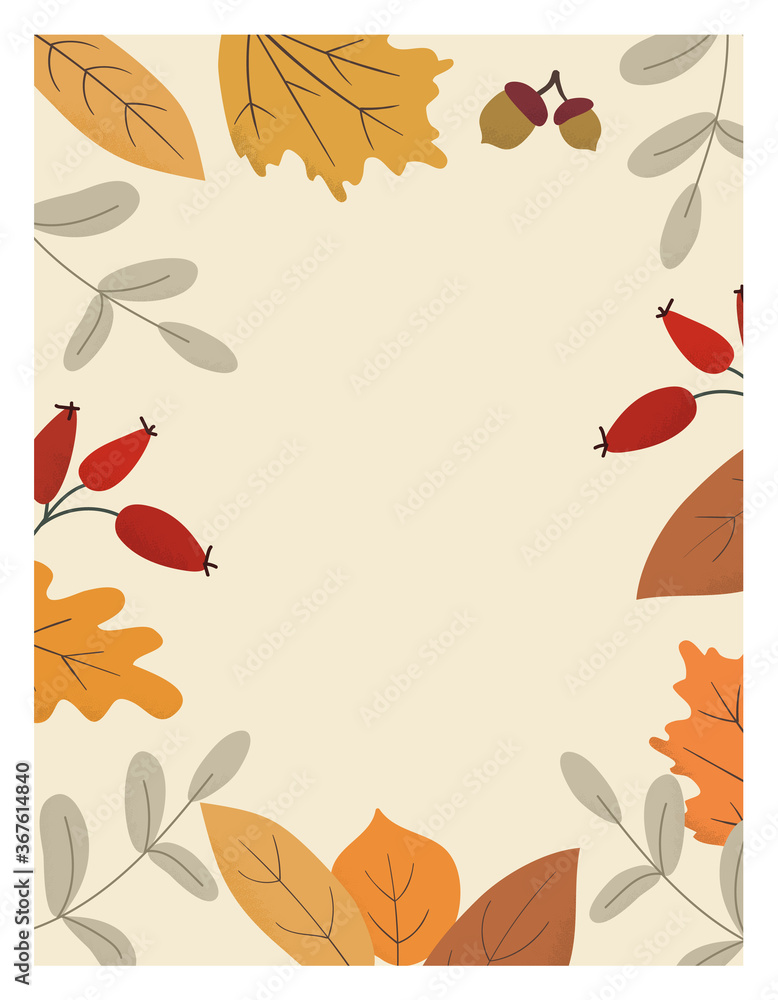 Seasonal autumn hand drawn frame vector background.Fall decorative ...