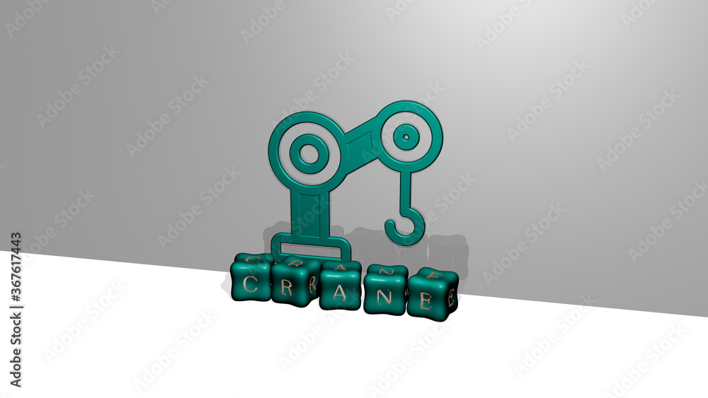 3D illustration of CRANE graphics and text made by metallic dice ...