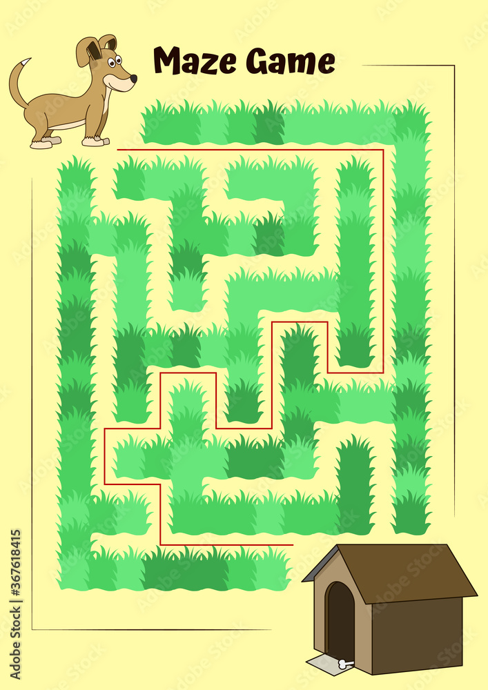 Dog and doghouse Maze.Educational game for children. Help the dog run ...