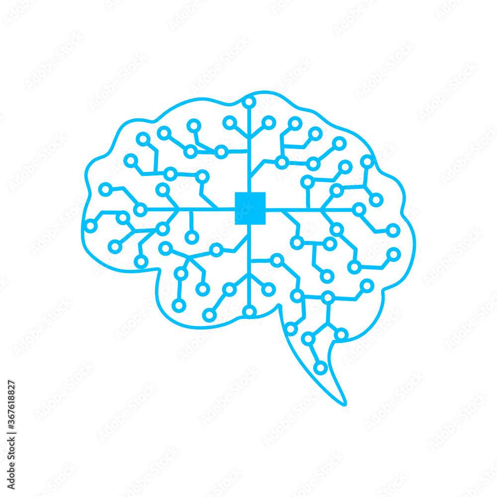 Modern brain link connected point logo vector. Digital human brain ...
