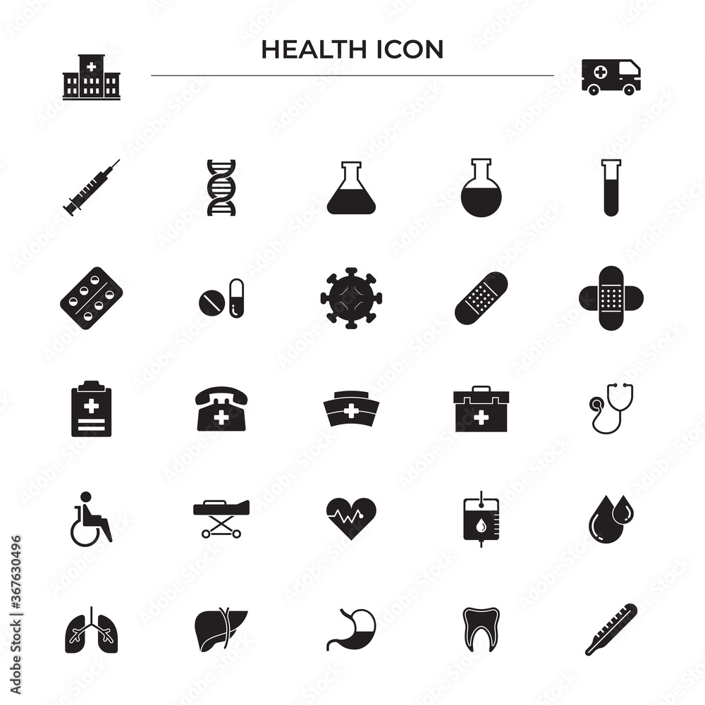 health icon set black silhouette vector set Stock Vector | Adobe Stock
