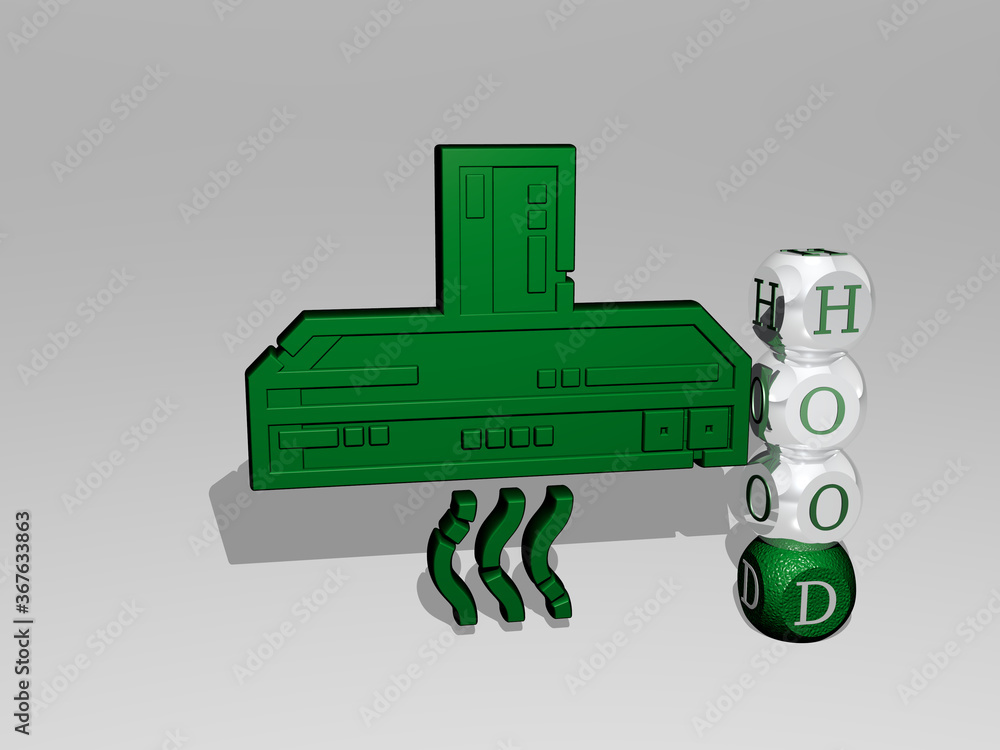 3D illustration of hood graphics and text around the icon made by ...