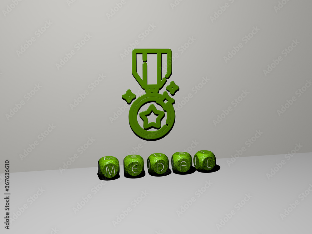 3D illustration of medal graphics and text made by metallic dice ...
