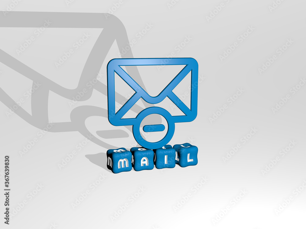 3D representation of mail with icon on the wall and text arranged by ...