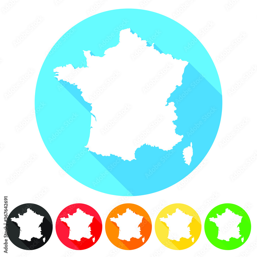 France Symbol Map Icon Round. Flat Vector Art Design with Shadow ...