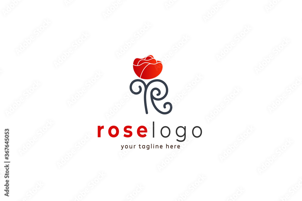 Rose with letter R logo concept, for garden, cafe, fashion, beauty ...