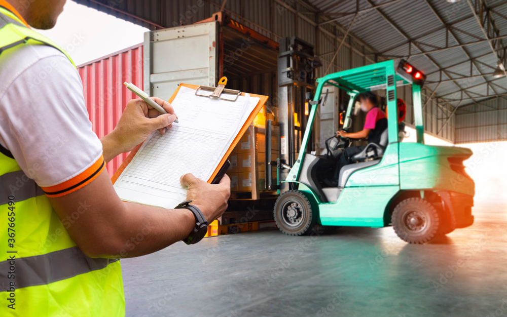 Cargo freight industry delivery logistics and transportation. Worker ...