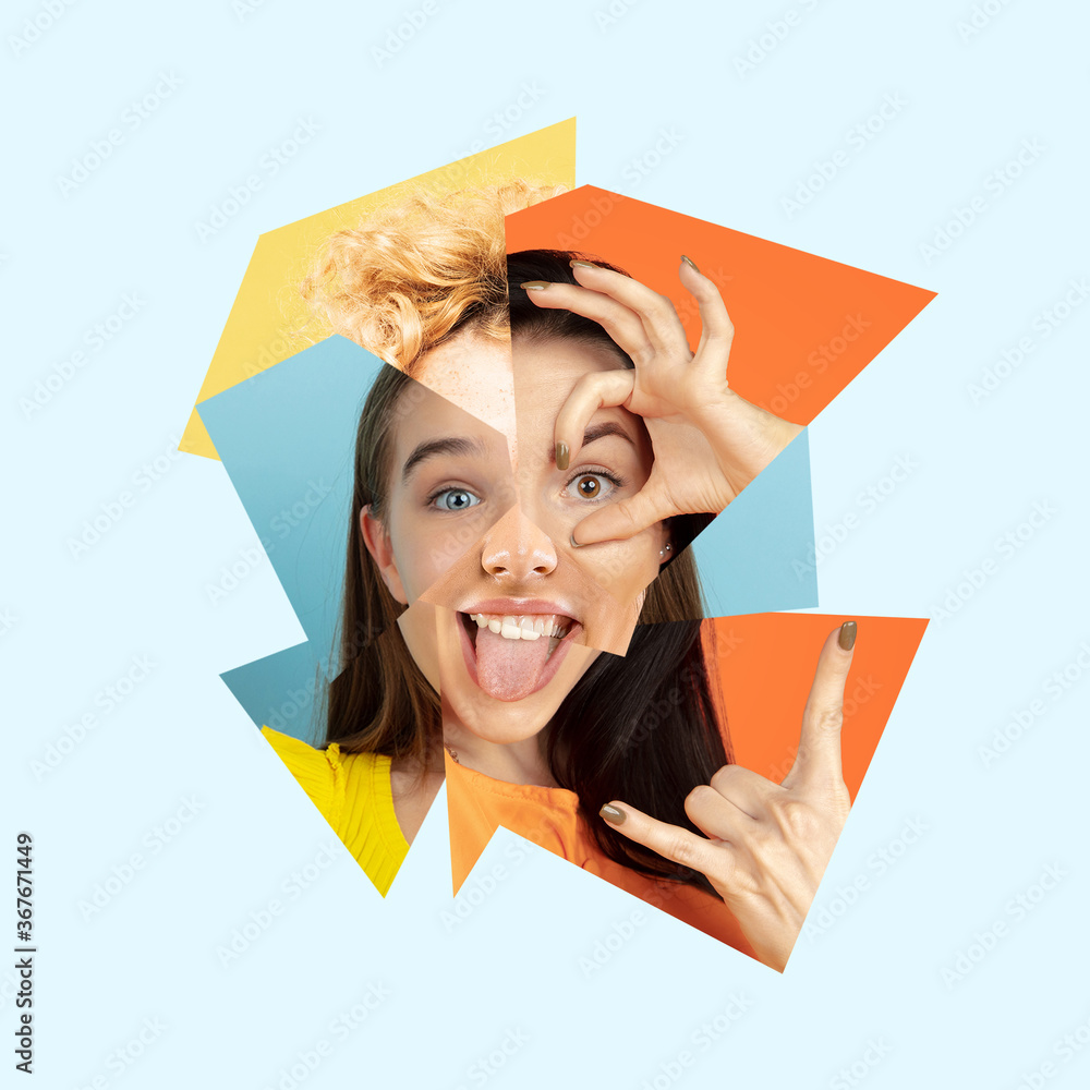Surreal portrait of woman made of different pieces of photos. Art ...