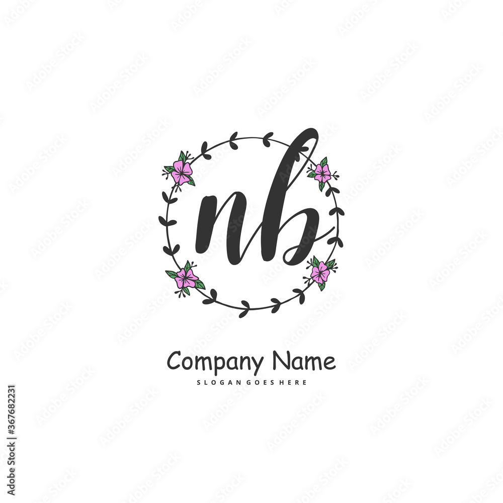 N B NB Initial handwriting and signature logo design with circle ...
