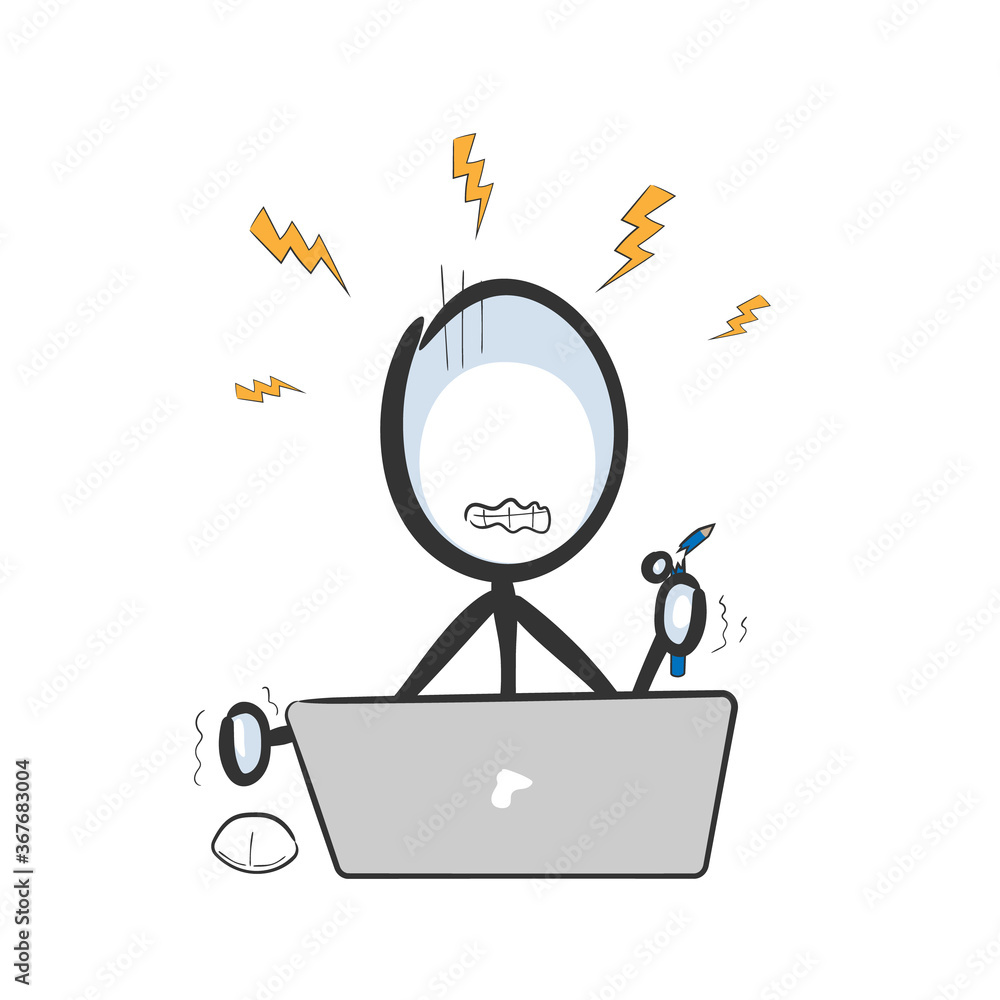 Internet fraud. Angry man .Vector simple stressed using computer ...