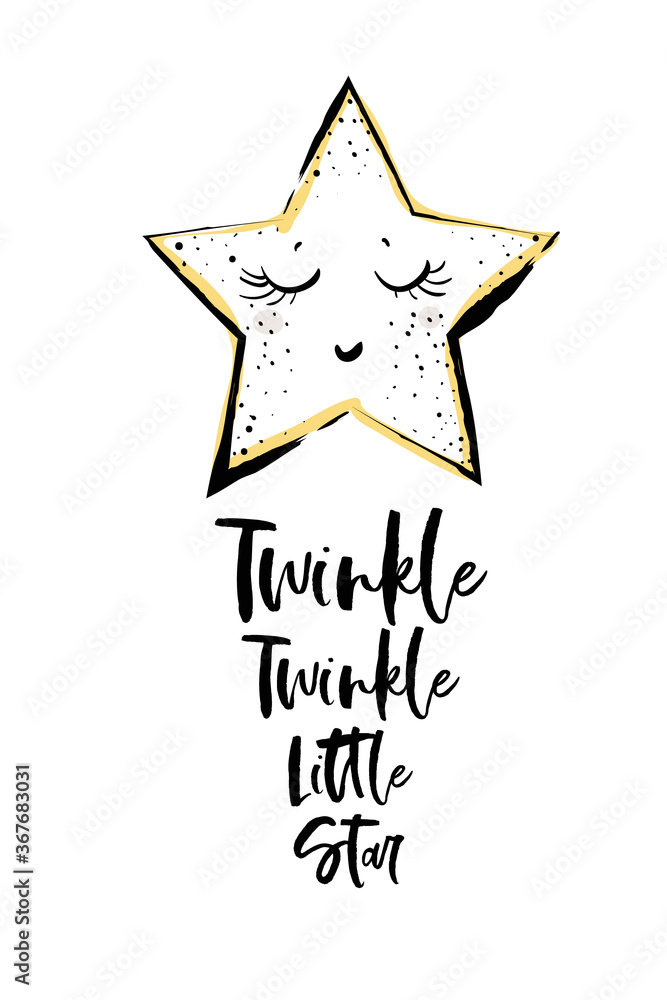 Vecteur Stock Cute star face and twinkle twinkle little star text. Baby cute sky t-shirt design ...