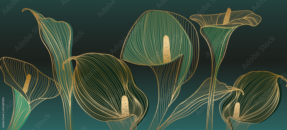 Golden calla lily pattern vector, Wedding wallpaper background for ...