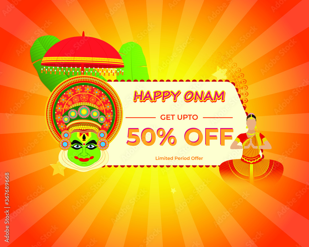 VECTOR ILLUSTRATION OF OFFER BANNER , GREETING FOR INDIAN FESTIVAL ONAM ...