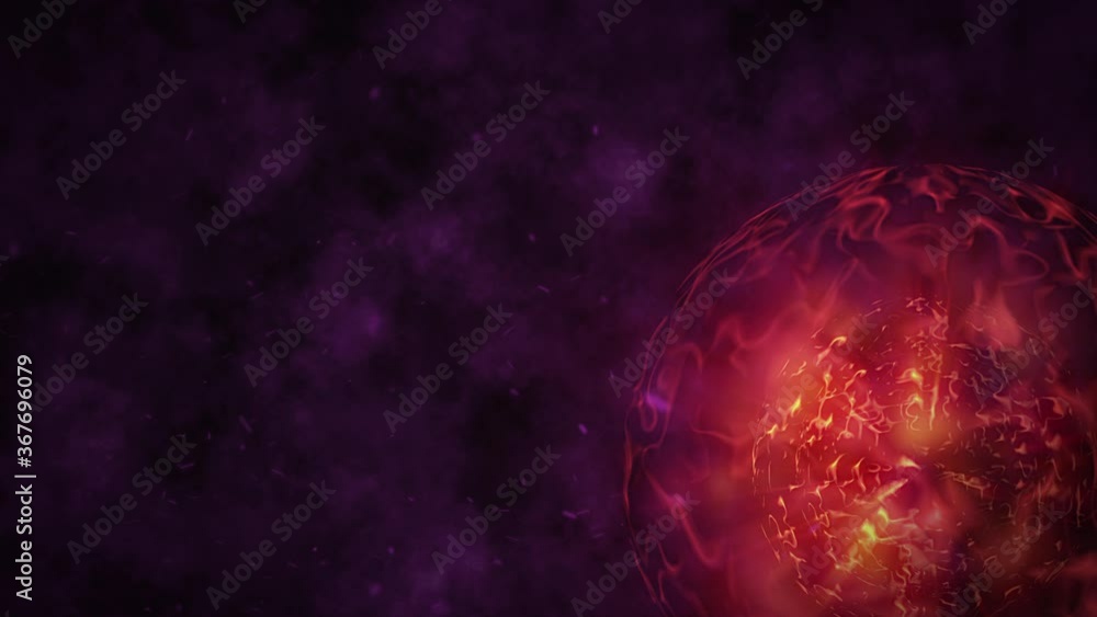 CG Animation loop closeup movement of plasma fire planet with smoke ...