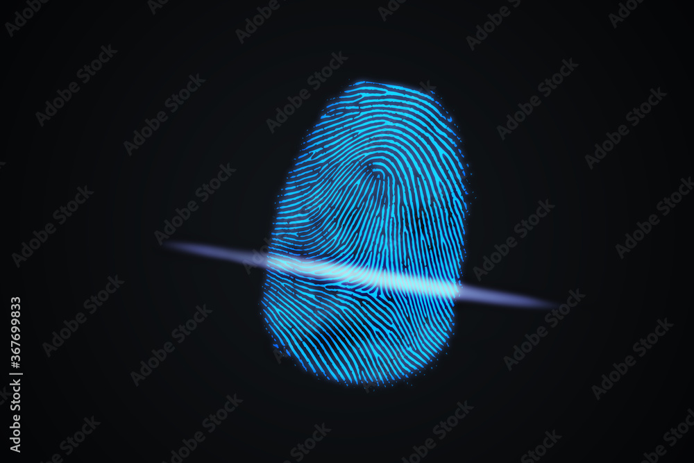 Scanning fingerprint from finger. Biometric and security concept. 3D ...
