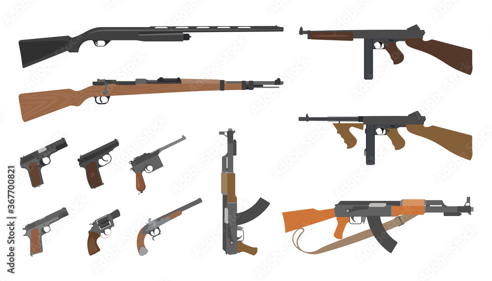 Pistols, shotguns. Cartoon vector gun collection of hotgun and handgun ...