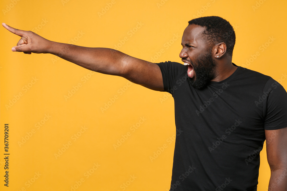 Angry african american man football fan in casual black t-shirt ...