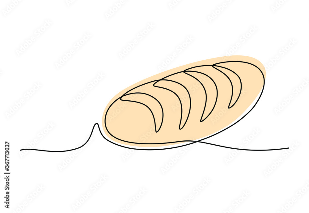 Continuous line drawing of long loaf bread. Simple sketch of French ...