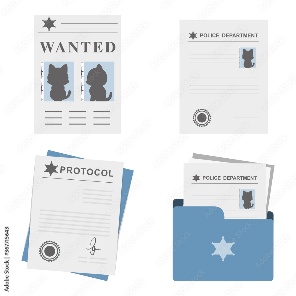 Cartoon icon of the police department documentation, vector ...