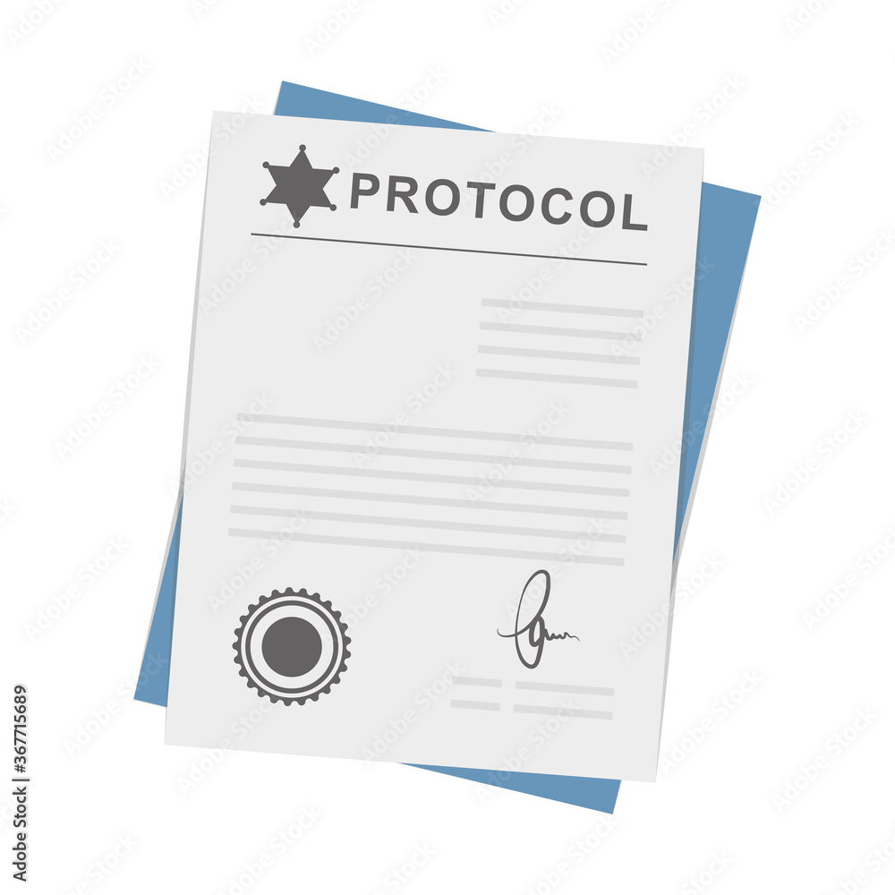 Cartoon icon of police protocol documentation, vector illustration ...