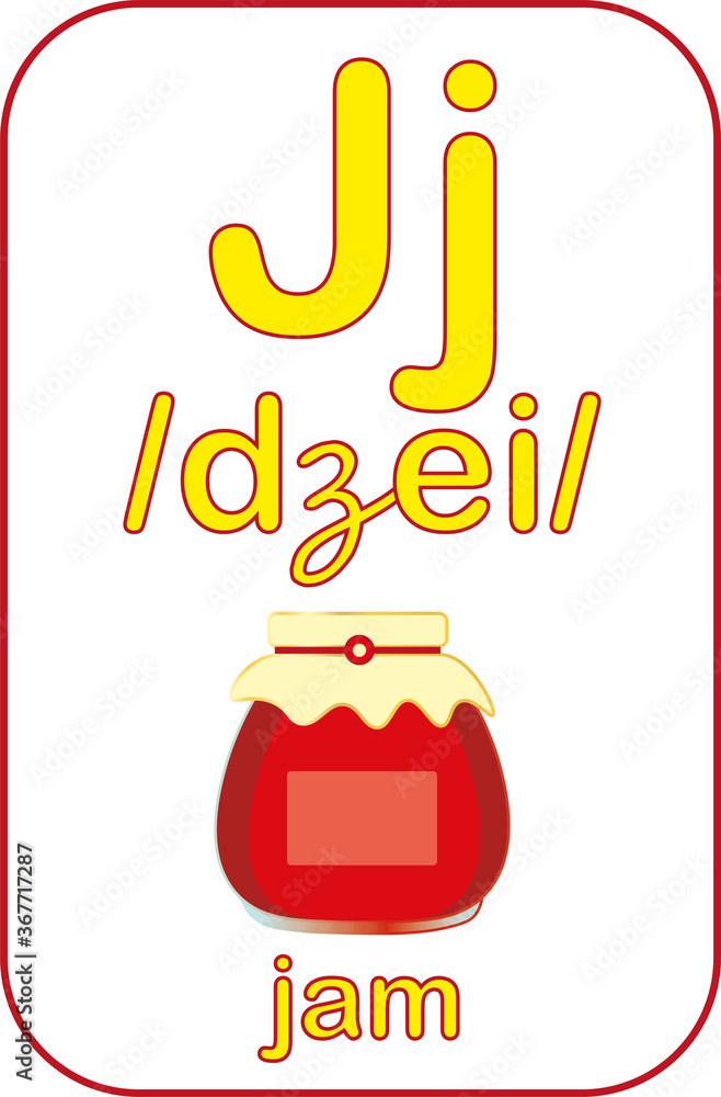 Letter J. Alphabet tutorial cards collection. Vector illustration ...