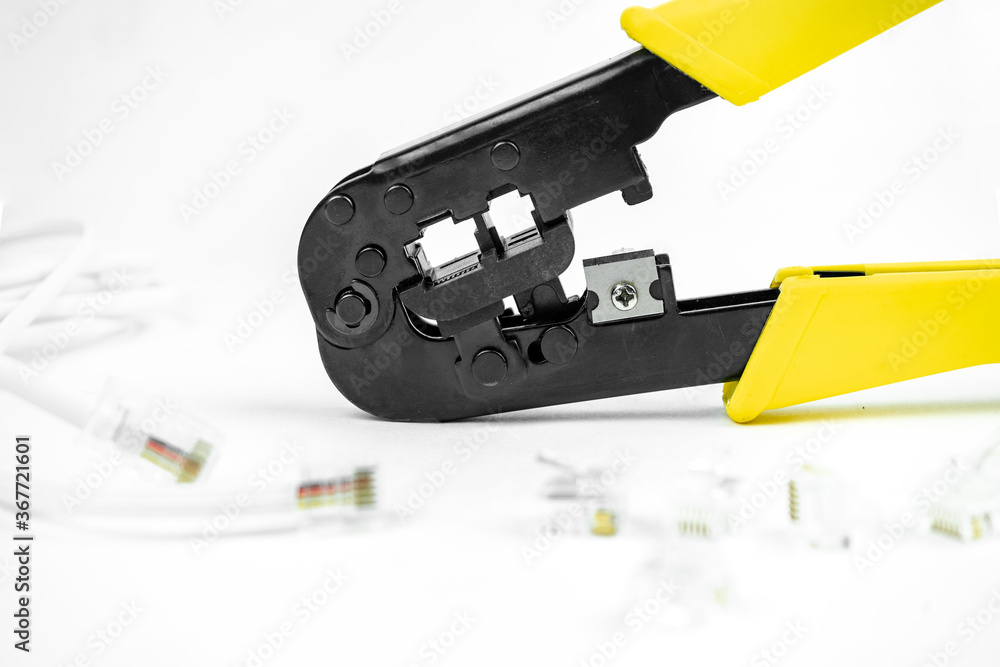 internet or telephone line cables and crimper, Twisting Cable Tool ...