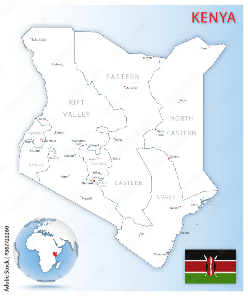 Detailed Kenya administrative map with country flag and location on a ...