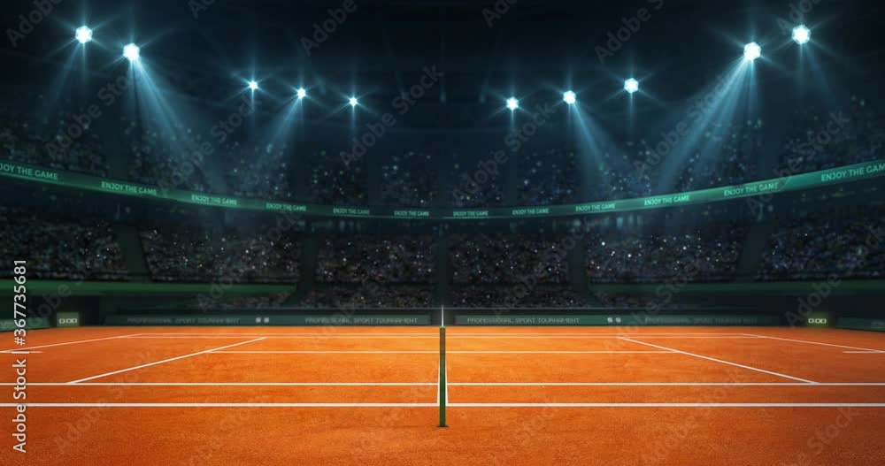 Tennis video background with orange clay surface at side referee ...