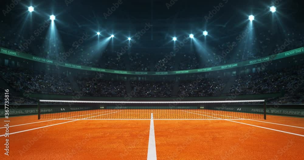 Tennis video background with orange clay surface at players perspective ...