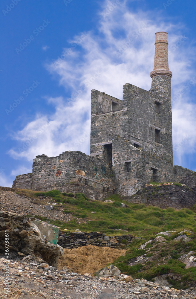 Disused copper mine in West Cork, Ireland. Above the pit shaft, the ...